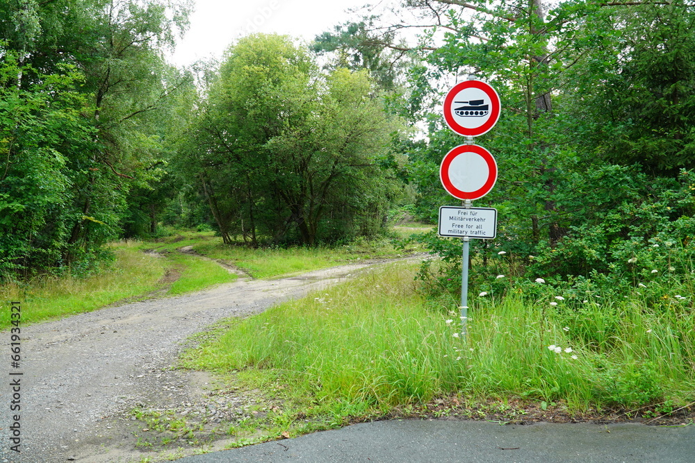 Street sign with tank, Prohibition for military tank vehicles. Sign ...
