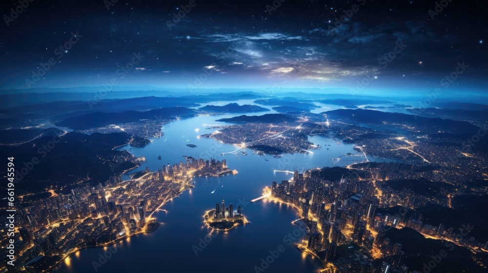 Satellite view of Earth's urban landscapes at night, showcasing the ...