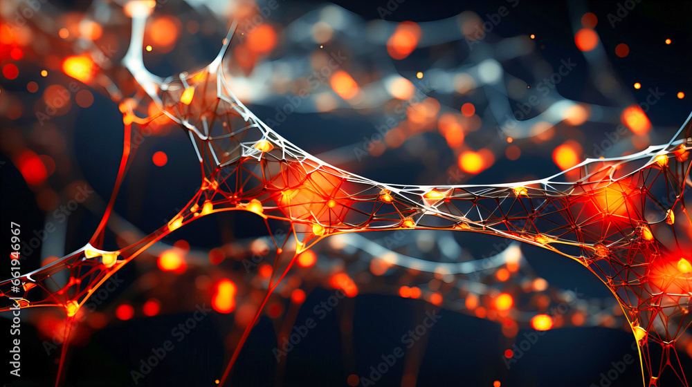 Macro glimpse of a neural lace interfacing with brain synapses Stock ...