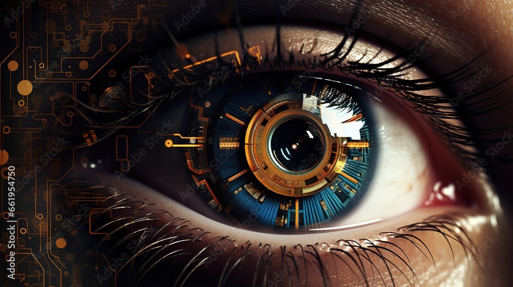 Human futuristic vision with advanced technlogy, concept of DNA system ...