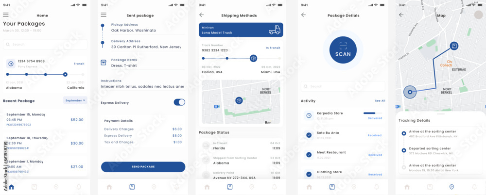Parcel Tracking Service and Package Courier Delivery Mobile App UI Kit ...