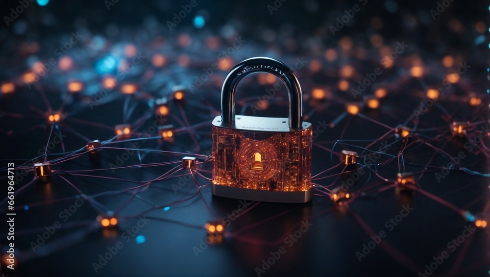 cyber security with an image of a virtual padlock safeguarding a ...