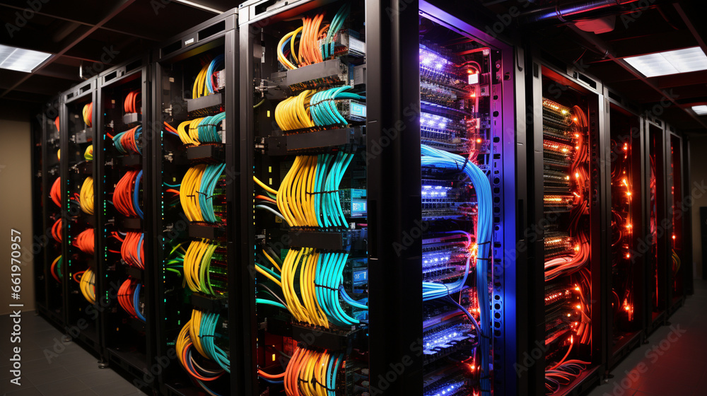 Server Room Symphony: A panorama of a state-of-the-art server room with ...