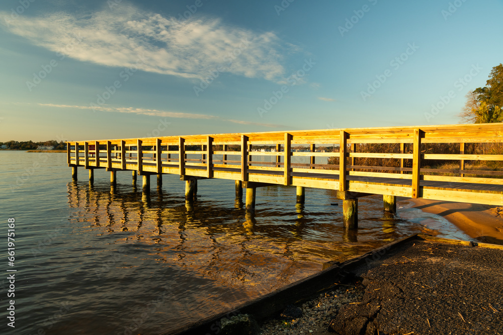 Beautiful tranquil sunrise scene at Sandy Hook Beach in New Jersey ...
