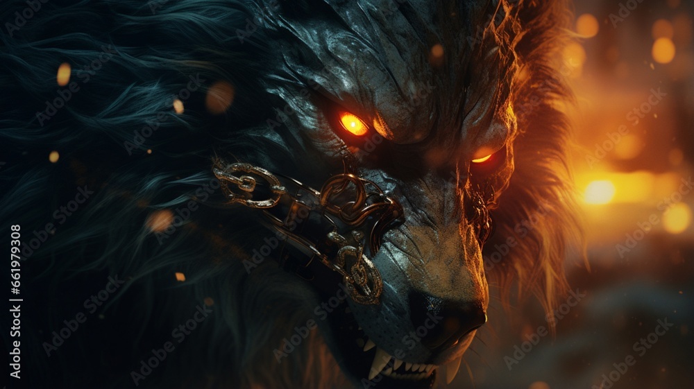 Gleipnir examines fenrir's piercing eyes beautiful image Ai generated ...