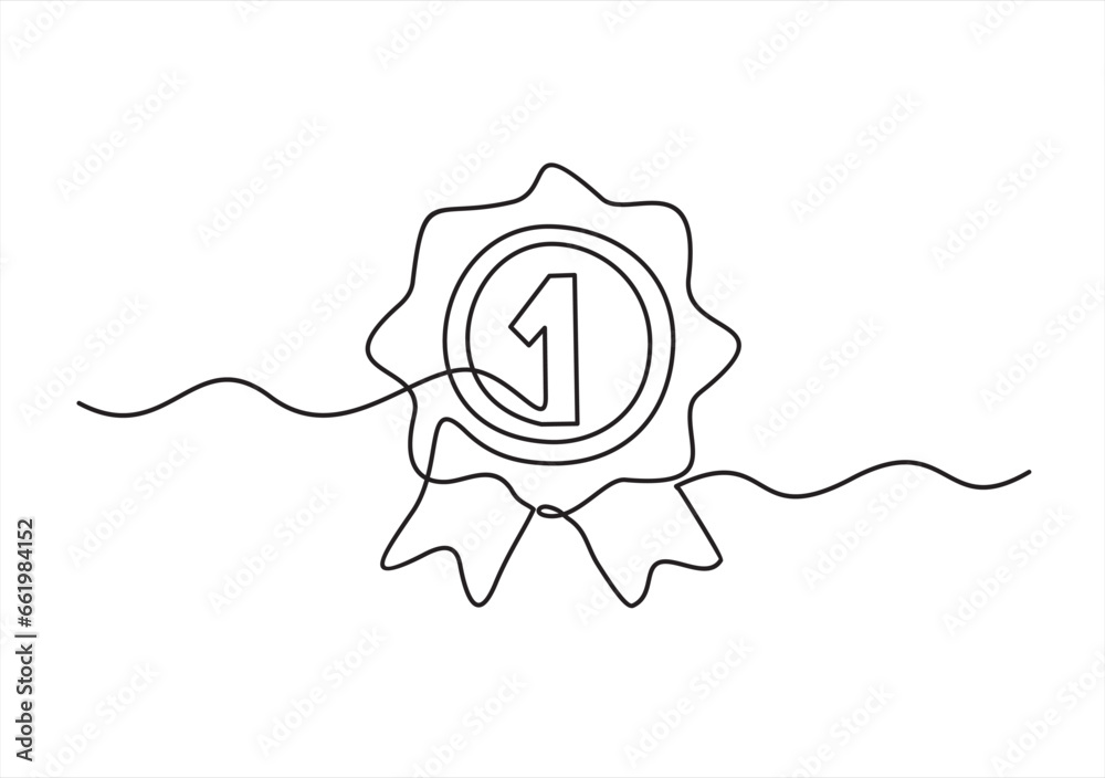 1st Rosette Stamp award badge in one continuous line drawing. Premium ...