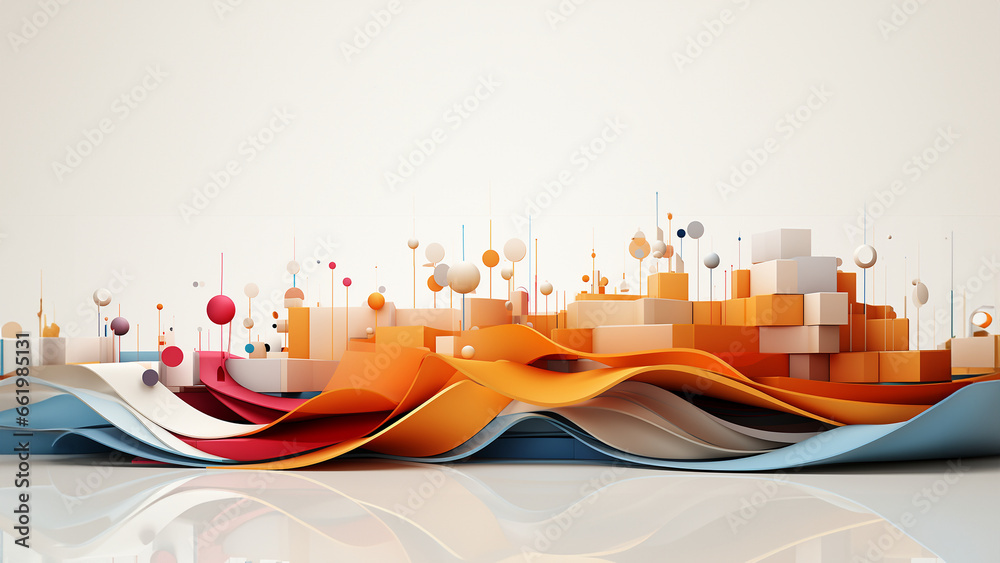 Bunte fantasievolle leuchtende wellige und eckige Formen als ...