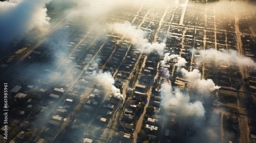 Foto de An aerial view of a sprawling urban area, with pockets of ...