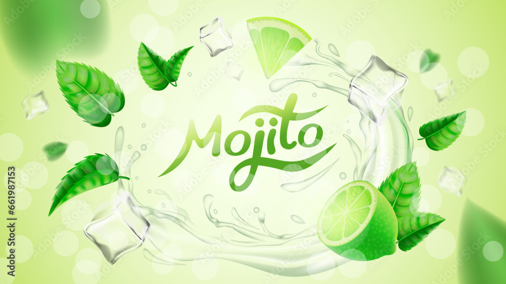 Realistic vector fresh mojito party illustration for package design ...