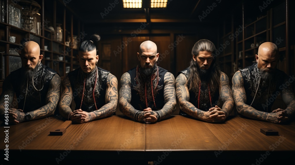 A man with yakuza style tattoos. dangerous people, concept: mafia and ...