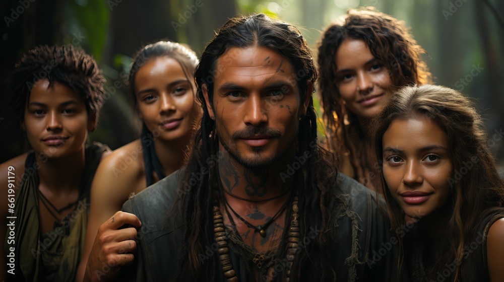 Polynesian tribe, Maori people. Village life in a picturesque area with ...