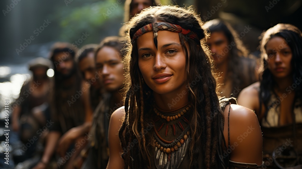 Polynesian tribe, Maori people. Village life in a picturesque area with ...