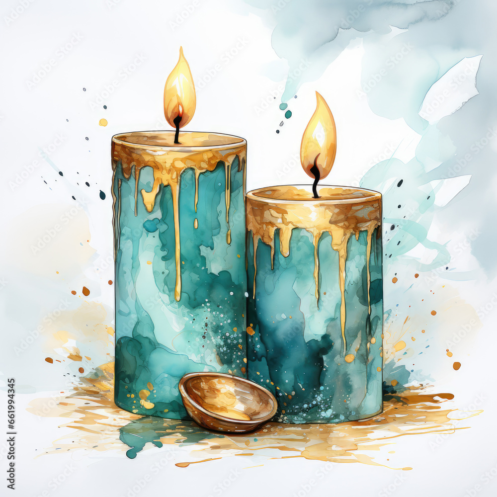 Waterco Turquoise and Gold Candle Clipart illustration, Generative Ai ...
