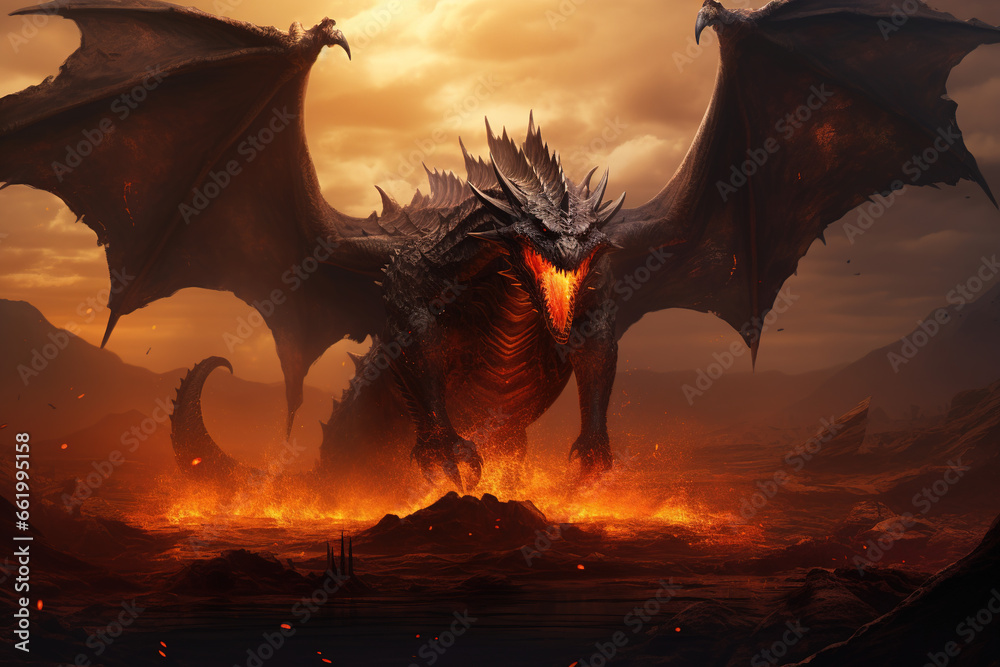 Amidst a scorched battlefield, a dragon stands triumphant. With every ...