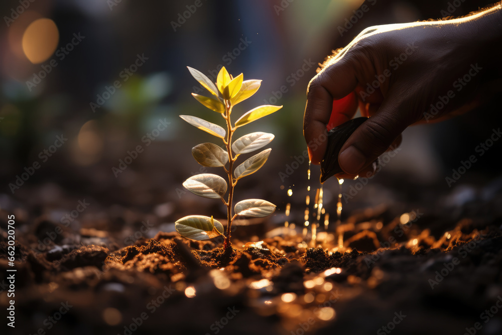 A Bodhi tree sapling being planted as a symbol of spiritual growth and ...