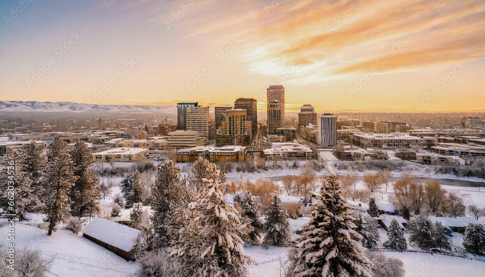 Drone photo of Boise Idaho in winter, near where the hills meet the ...