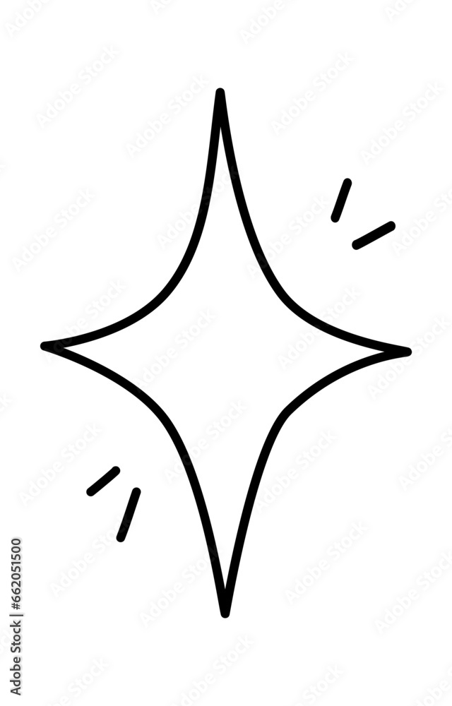 Simple four pointed star with sparkling, diamond shape, doodle flat ...