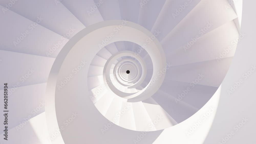 3d render of white spiral staircase with sun light and shadow and ...
