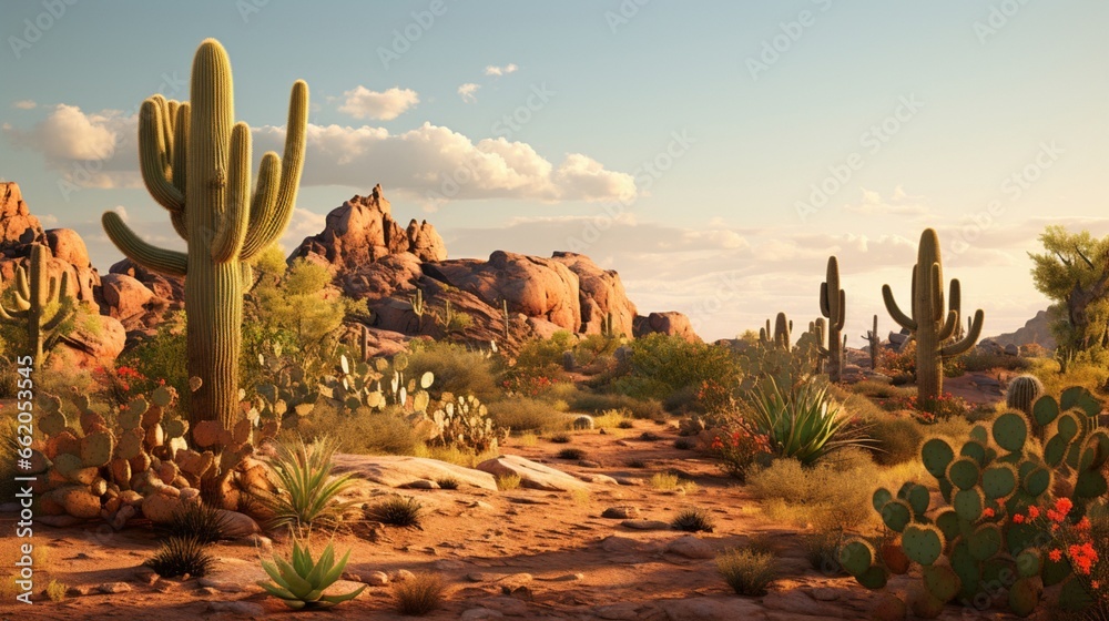 Desert landscape featuring native shrubs and cacti. Stock Photo | Adobe ...