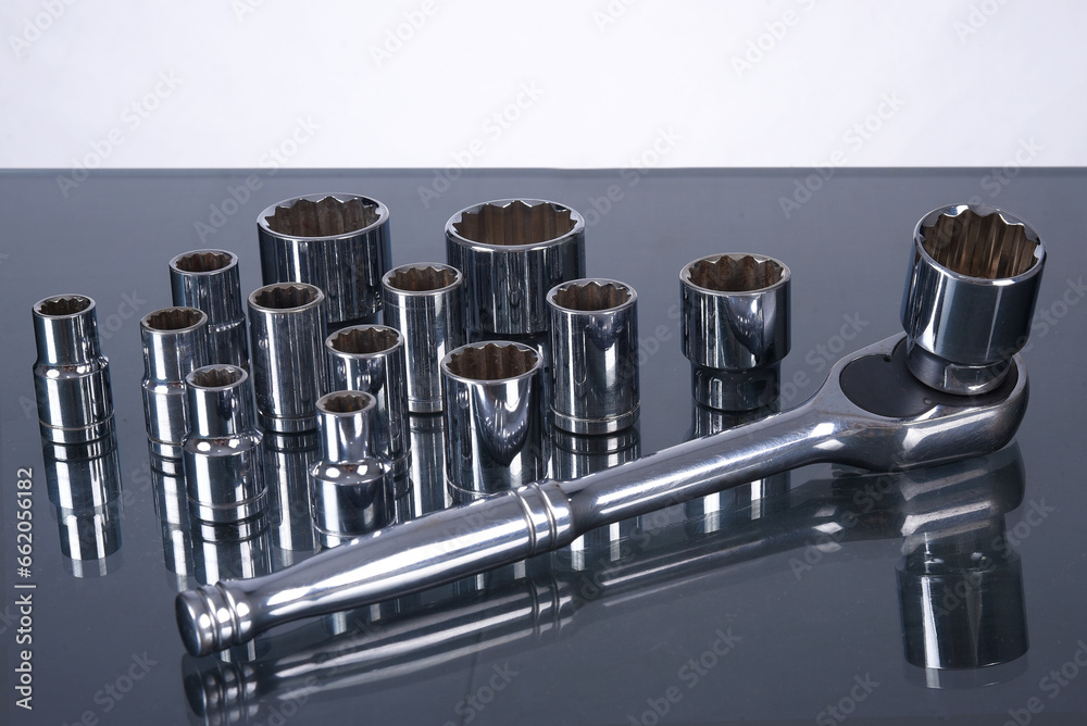 Set of torque wrenches or car repair. Professional tools. Torque wrench ...