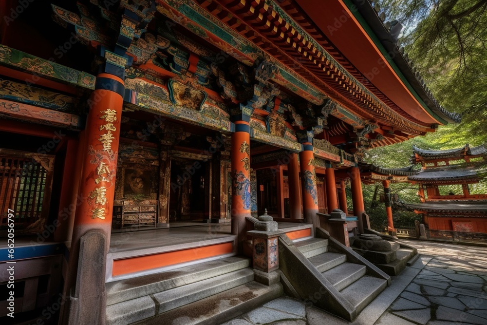 Ancient Japanese temple gates with distinctive architecture and vibrant ...