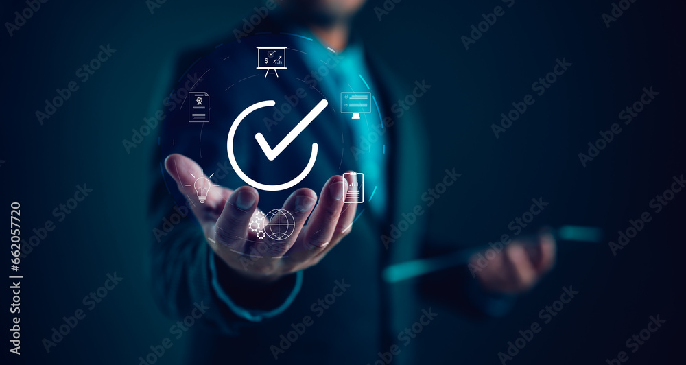 Hand shows sign of top service Quality assurance, Guarantee, Standards ...