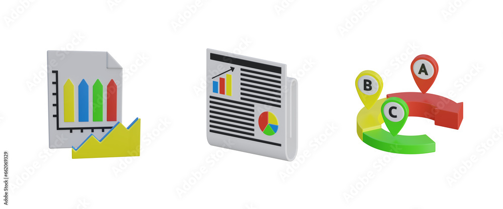 business report, data analytics 3d. High quality render. Chart 3d ...