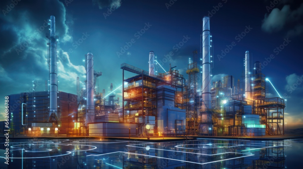 Modern factory, communication network. Telecommunication. IoT, Internet ...