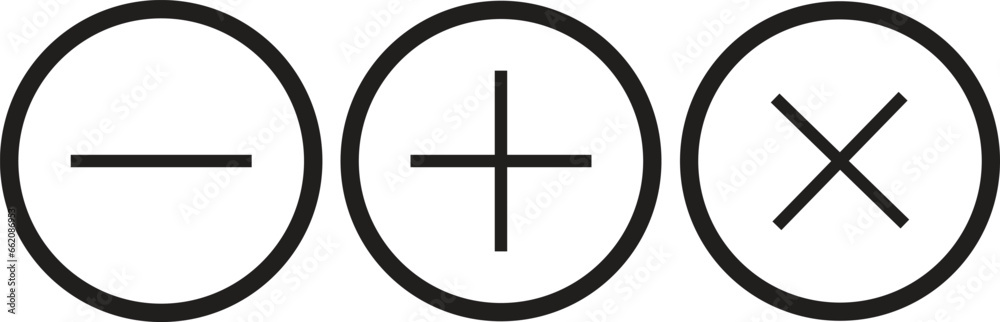 Mathematical circle icon in line set plus divide multiple symbols ...
