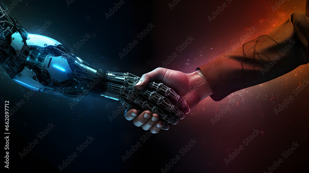 Digital robot handshake human background futuristic digital age robot ...