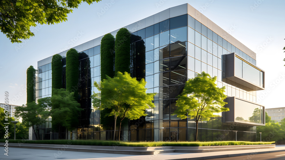 Sustainable green building. Eco-friendly building. Sustainable glass ...