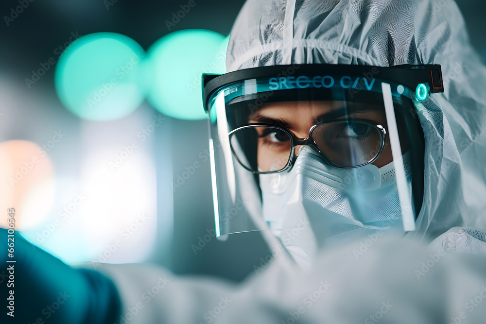 Man, face mask and PPE with goggles and safety, Covid compliance with ...