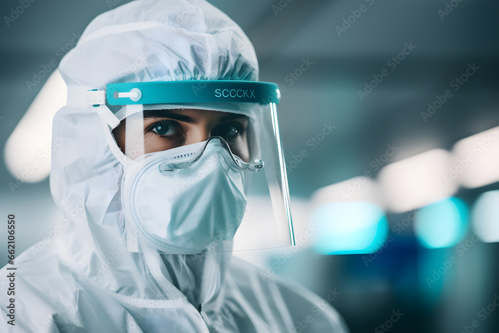 Man, face mask and PPE with goggles and safety, Covid compliance with ...