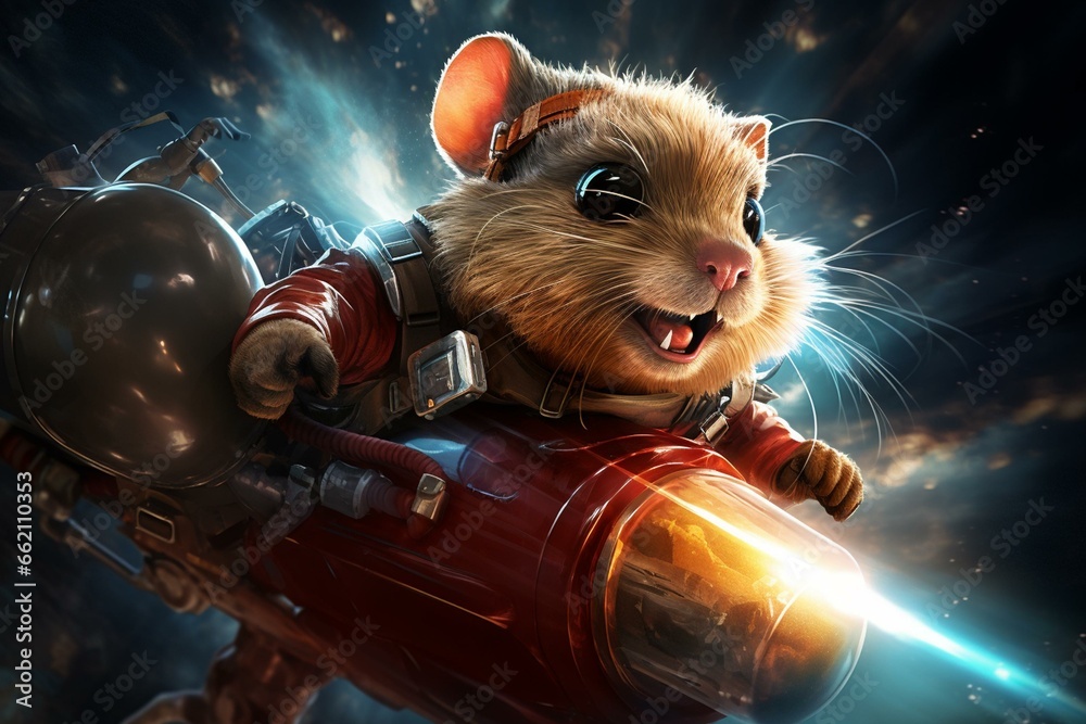 Space themed illustration depicting a fantasy rocket rat in a concept ...