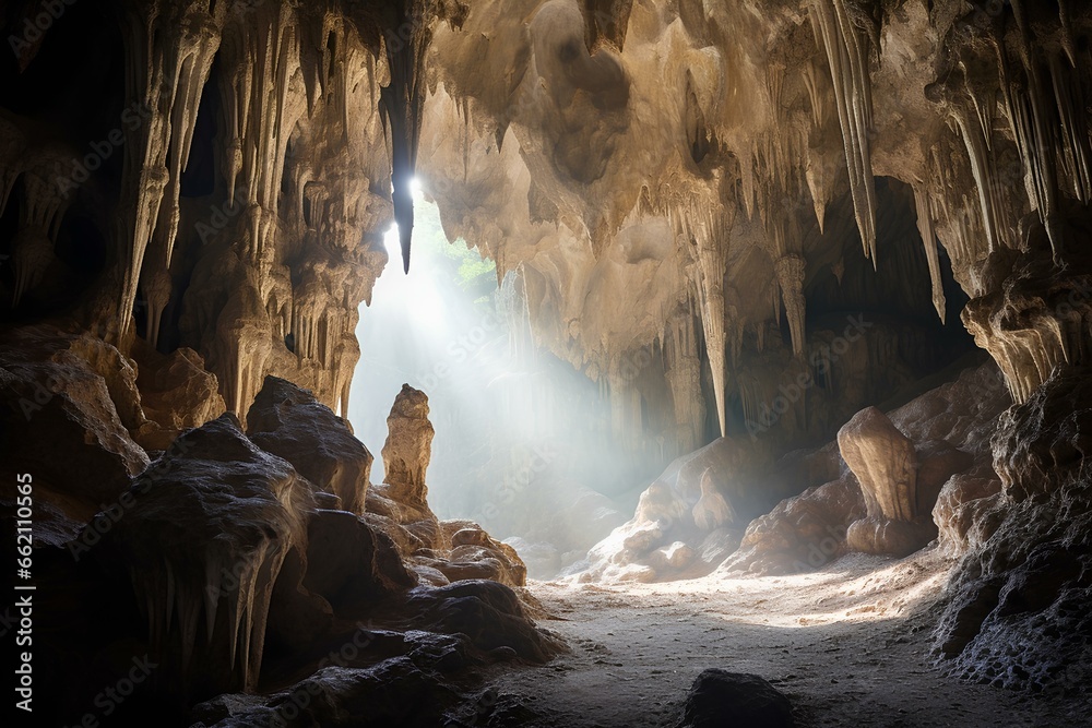 Limestone Cave Formation with Stalactites. a work of art created by ...