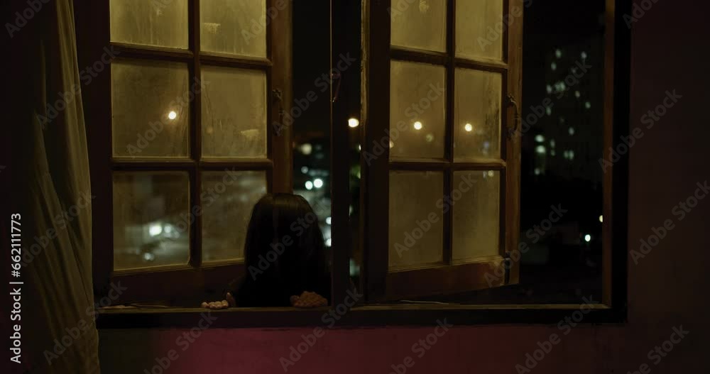 Horror scene of a mysterious Scary Asian ghost woman creepy have hair ...