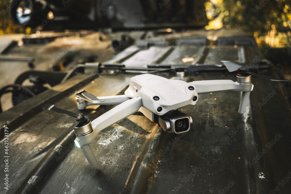 drone on the tank's armor. The concept of modern military conflicts ...