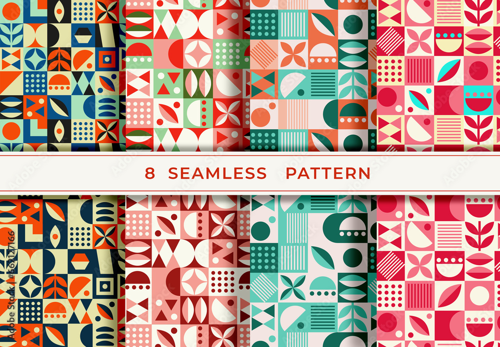 Mockup of 8 customizable repeatable patterns, retro patterns and motifs ...