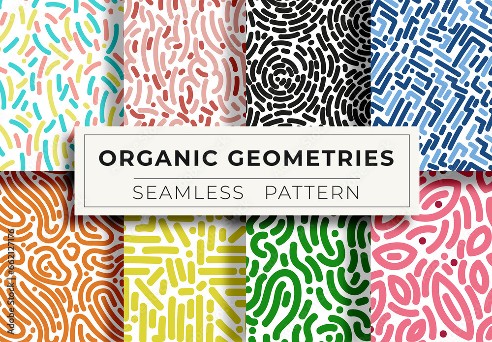 Mockup of 8 customizable repeatable patterns, abstract lines and shapes ...