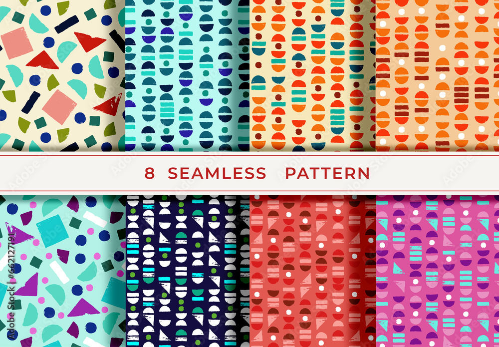 Mockup of 8 customizable repeatable patterns, retro motifs and patterns ...