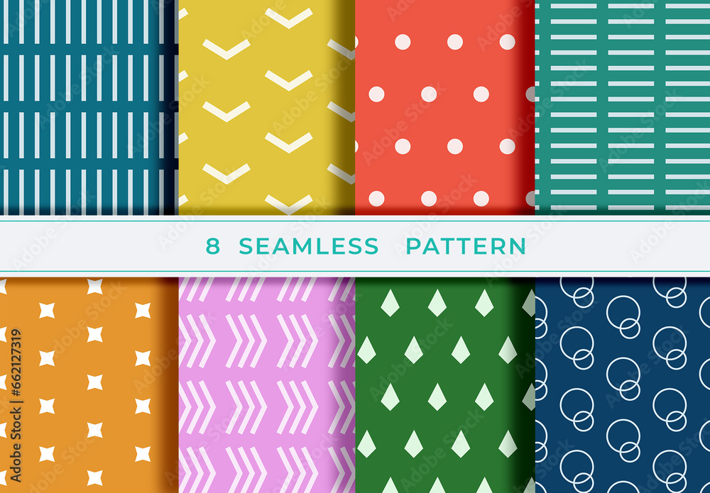 Mockup of 8 customizable repeatable bright simple patterns Stock ...