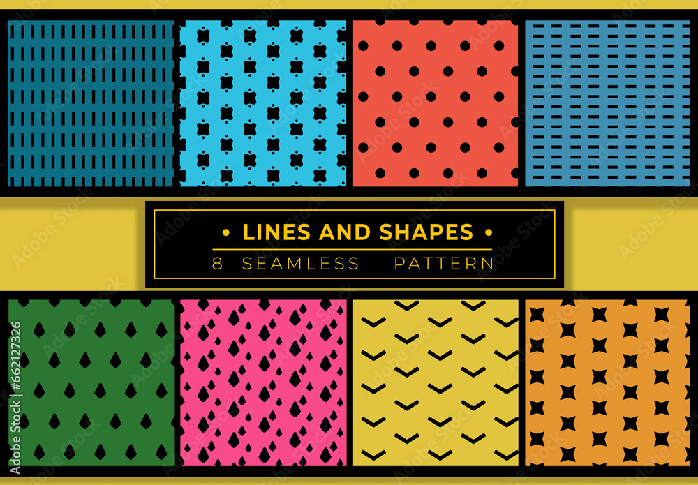 Mockup of 8 customizable repeatable contrasting color patterns Stock ...