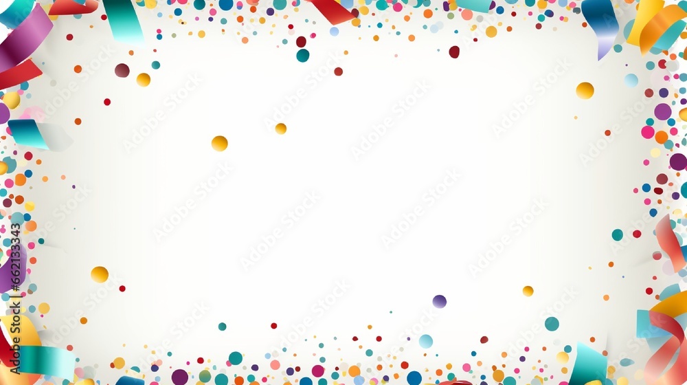 Celebration background frame template with confetti and Colorful ribbons Vector illustration ...