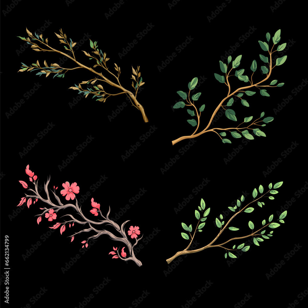 Vector branches and leaves vector illustration. Watercolor hand drawn ...