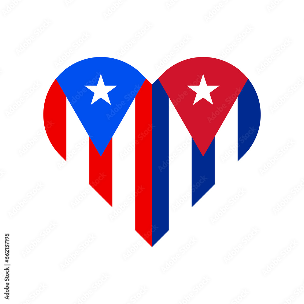 unity concept. heart shape icon of puerto rico and cuba flags. vector ...