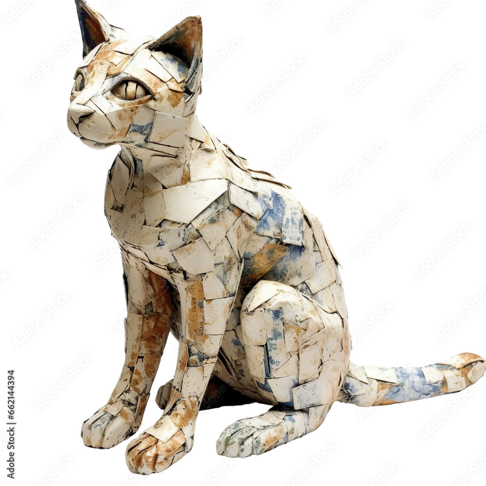 Paper Mache cat statue. isolated object, transparent background Stock ...