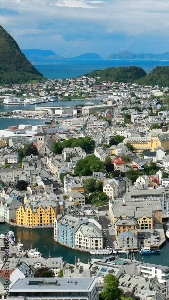 Alesund, Norway. Aerial View Of Alesund Skyline Cityscape. Historical ...