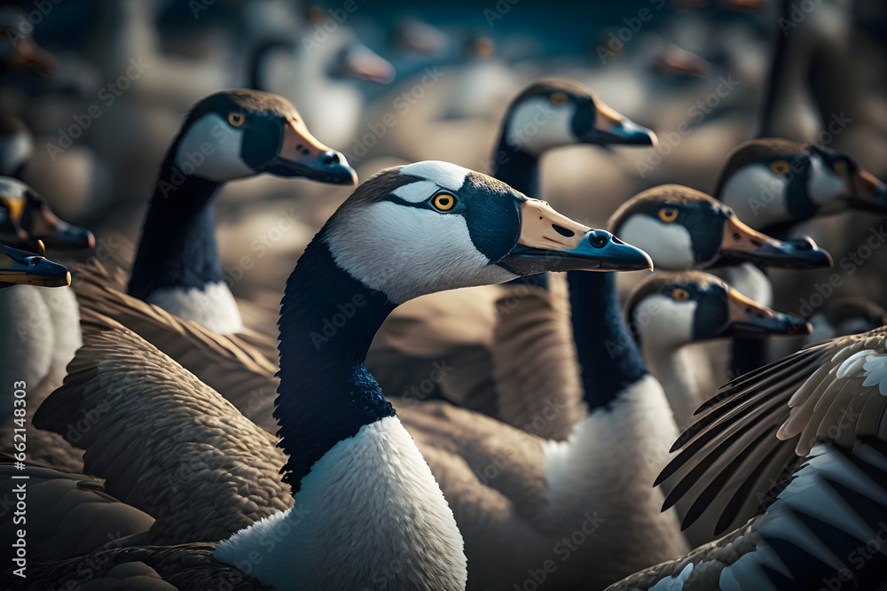Flock of geese crowd many birds migration. Generative AI Stock ...
