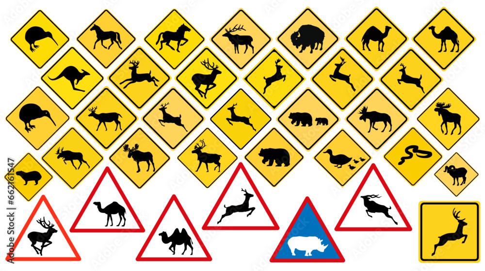 Worldwide Public Animal Road Warning Signs Stock Vector | Adobe Stock