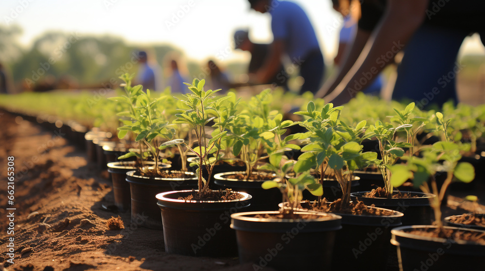Training Young Trees: A nursery scene where young trees are being ...